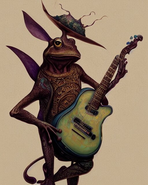 Lexica - Anthropomorphic art of a frog with a guitar, medieval clothing ...