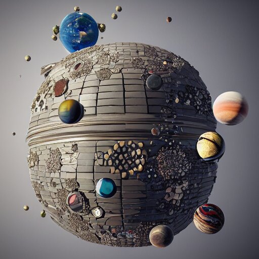 an old dirty trashcan full of discarded planets and stars hyperr ...