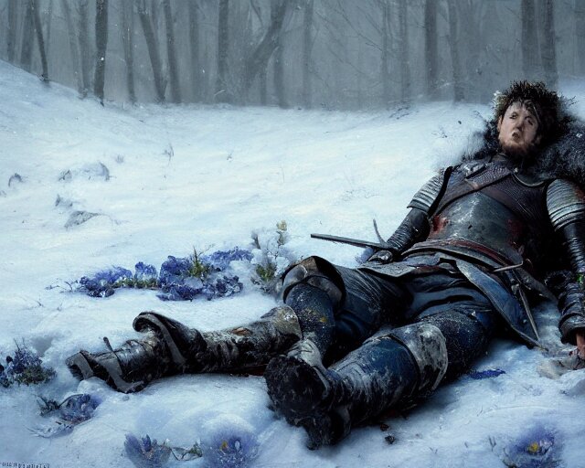 Lexica - Highly realistic oil painting of a wounded knight lying in the ...