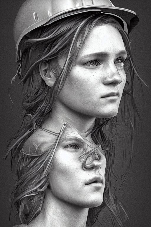 Lexica - Portrait pencil sketch a female construction worker by david ...