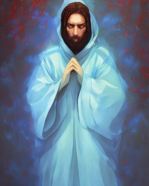 Lexica - Hyper realistic painting of a wizard in a blue robe, by Anato ...