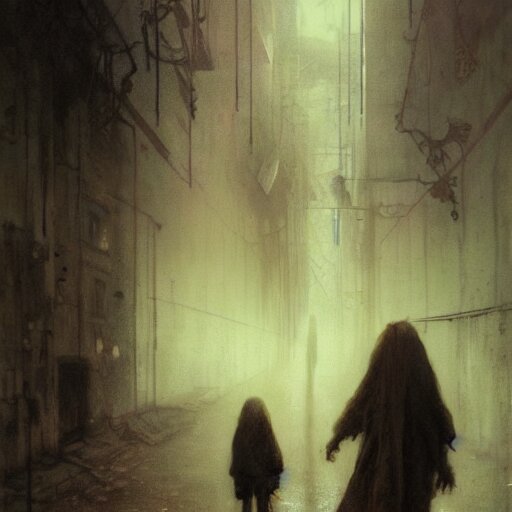Lexica - Dark alley full of homeless children, somber, by beksinski and ...
