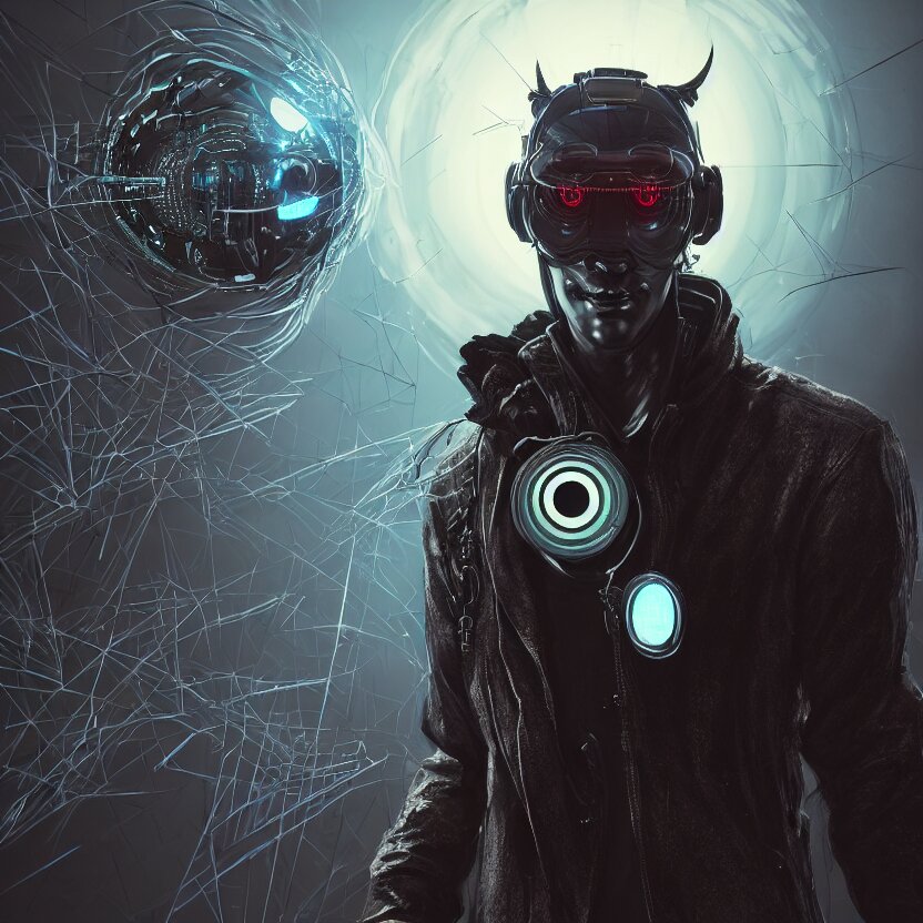 cyber punk, oni mask, 3 d render beeple, compound eye of insect ...