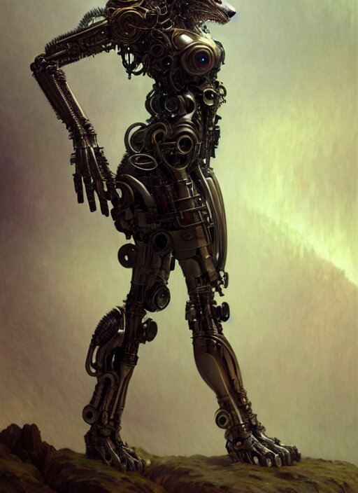 organic cyborg wolf, full body, diffuse lighting, fantasy, intri ...