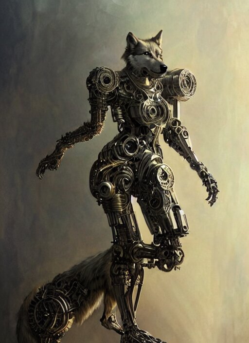 organic cyborg wolf, full body, diffuse lighting, fantasy, intri ...