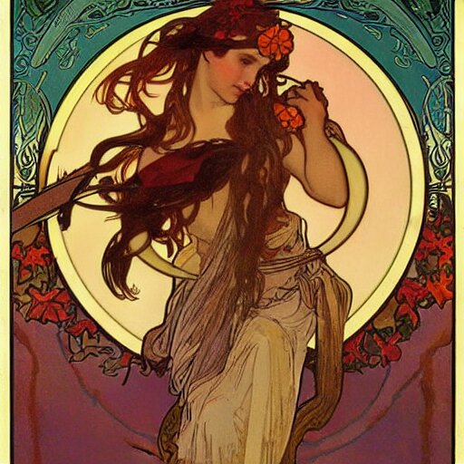Lexica - Persephone in hell, painted by alphonse mucha