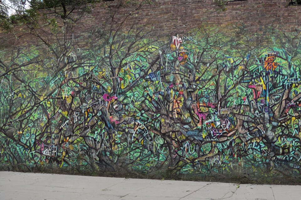 Lexica - Graffiti of a forest on a wall, by birdo, alex maksiov and ...