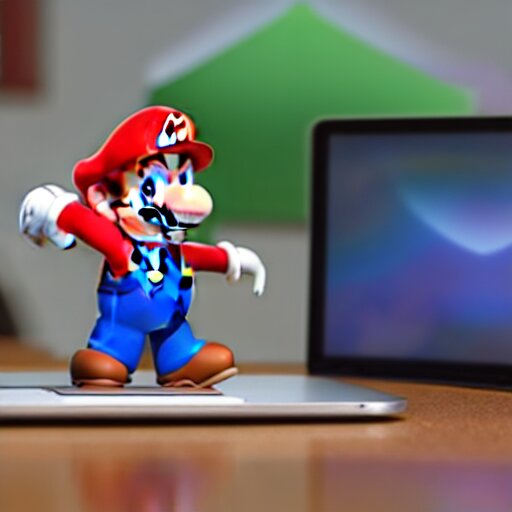 photo of super mario working on his macbook, highly detailed, ex ...