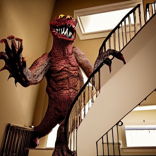 Lexica - Scary monster with elongated arms descending a staircase in a ...