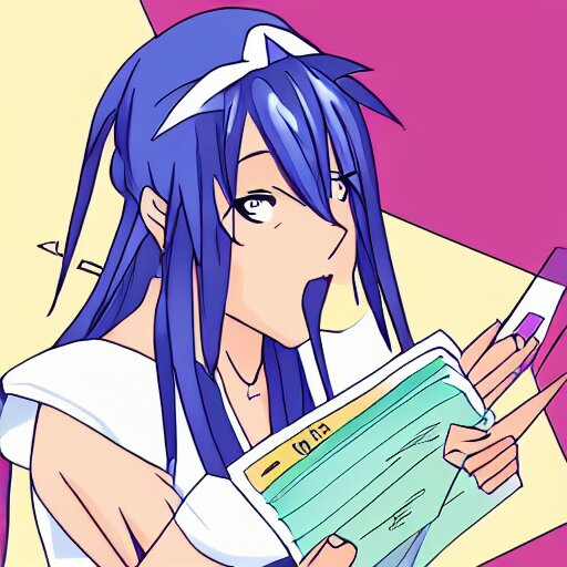 Lexica - Goddess Aqua struggling to do her taxes, trending on pixiv