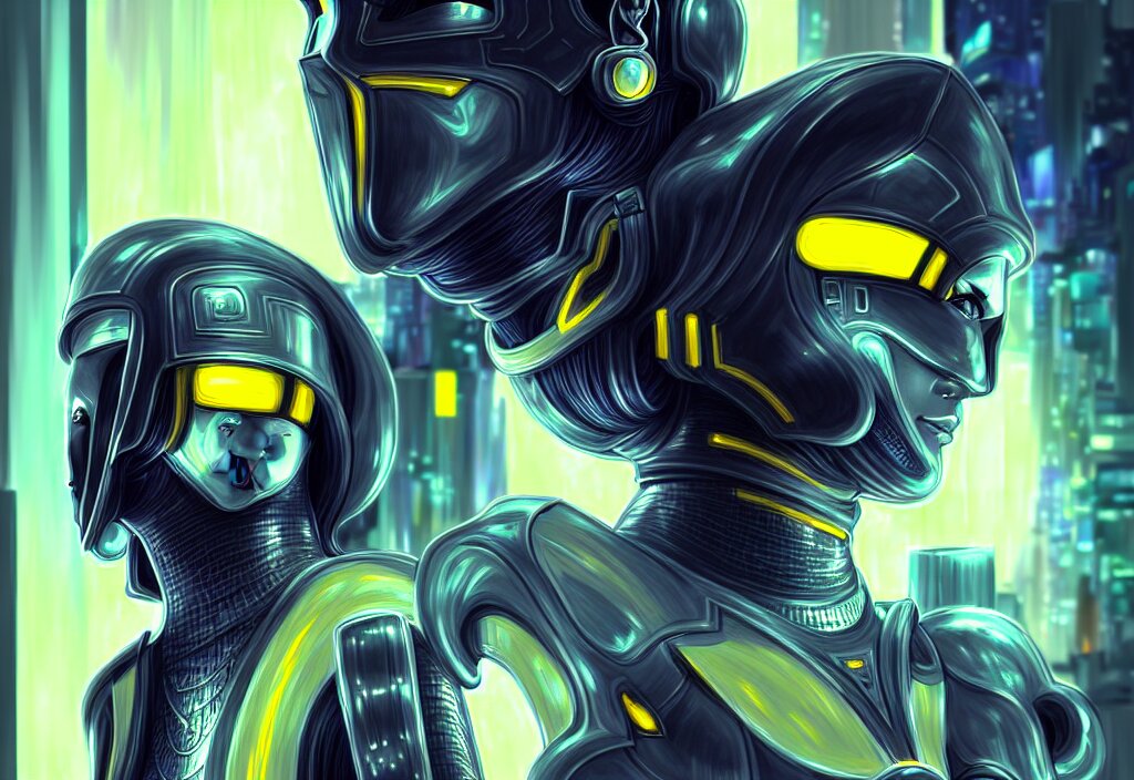 futuristic armor dark grey hair ploice girl, metallic black and ...