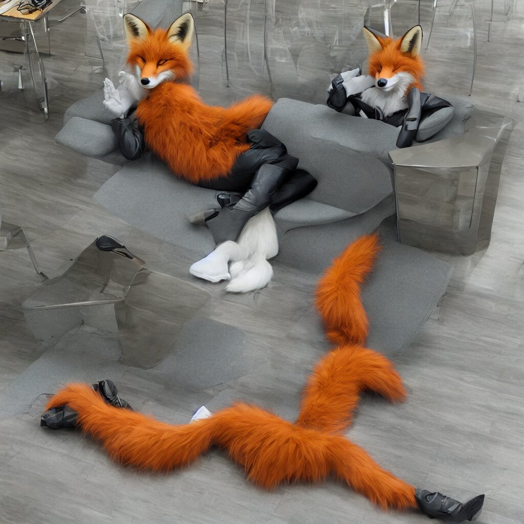 Lexica - Anthropomorphic furry anthro fox lounging in a futuristic hotel