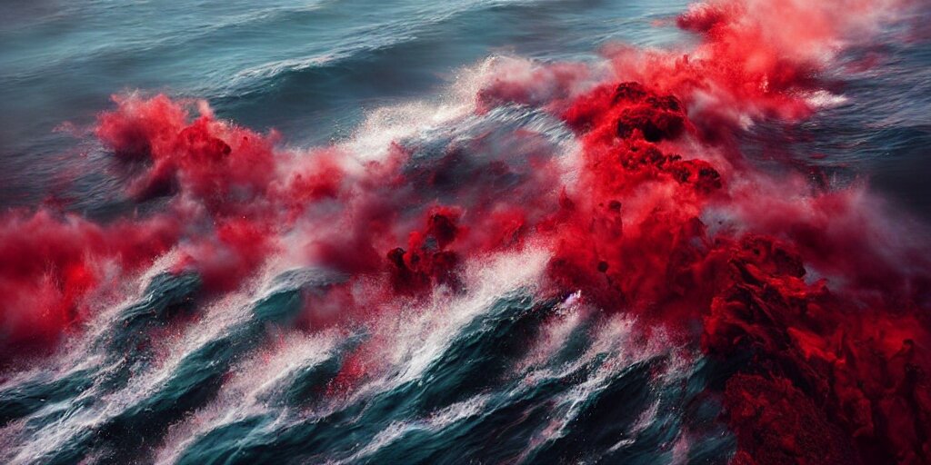 Lexica - A churning, boiling red sea with lots of smoky black and red ...