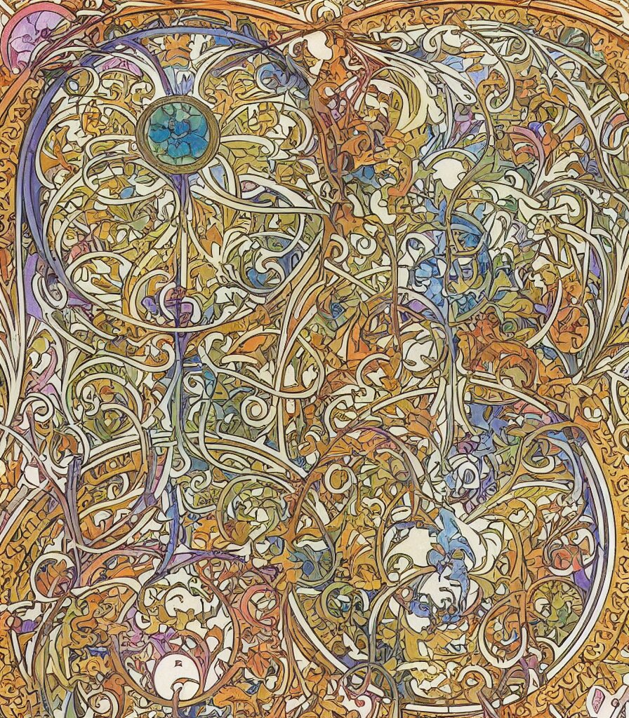 Lexica - Colourful detailed ornamental abstract art nouveau circular ...