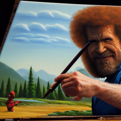 Lexica - A closeup photorealistic photograph of bob ross working on a ...