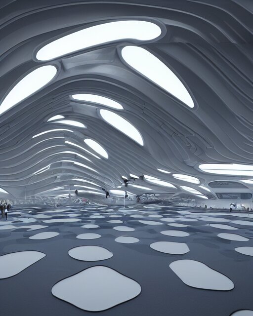 Lexica - Futuristic large exhibition hall designed by Zaha Hadid with ...