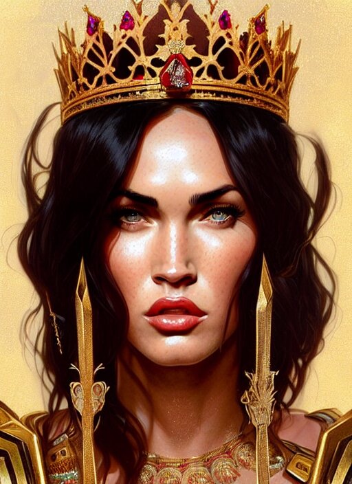 Lexica - Portrait of megan fox as a queen, throne, jewelry, greek, ruby ...