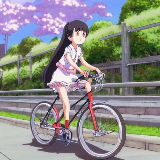 Lexica - Anime girl riding bicycle in highly detailed japanese suburb ...