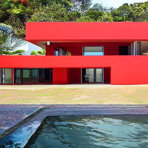 a modern red house in brazil, architecture - Arthub.ai