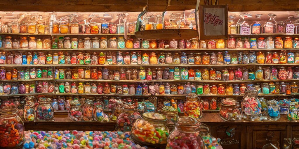 Lexica - Inside an old fashioned sweet shop, large jars on shelves ...