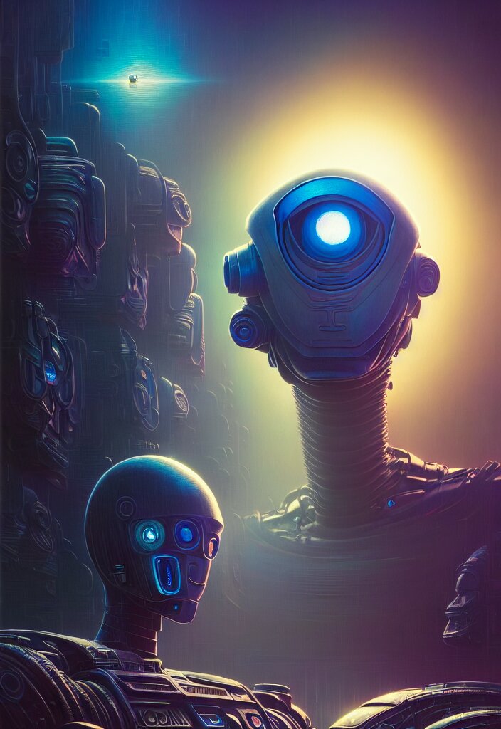 cinematic portrait of cute robot, faded colors, exotic alien fea ...