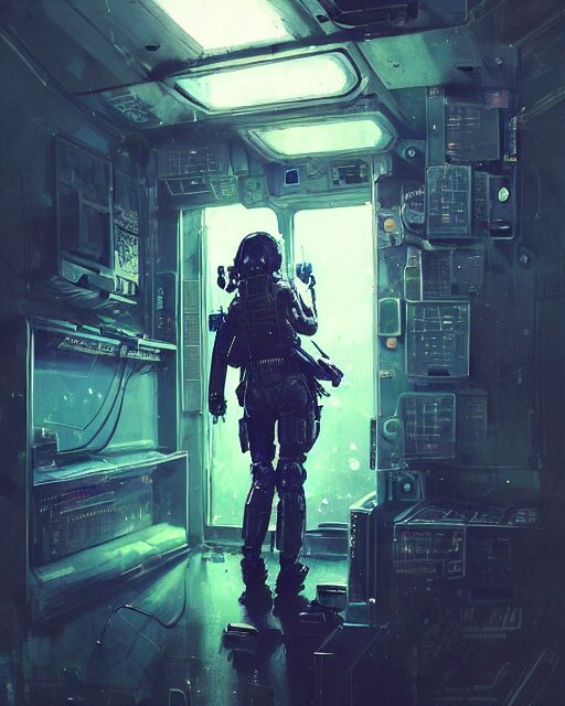detailed neon female swat officer flying a jet, cyberpunk futuri ...