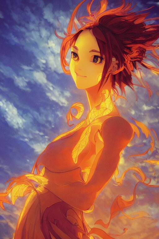 Lexica - A beautiful render of a beautiful female fire sprite, flames ...