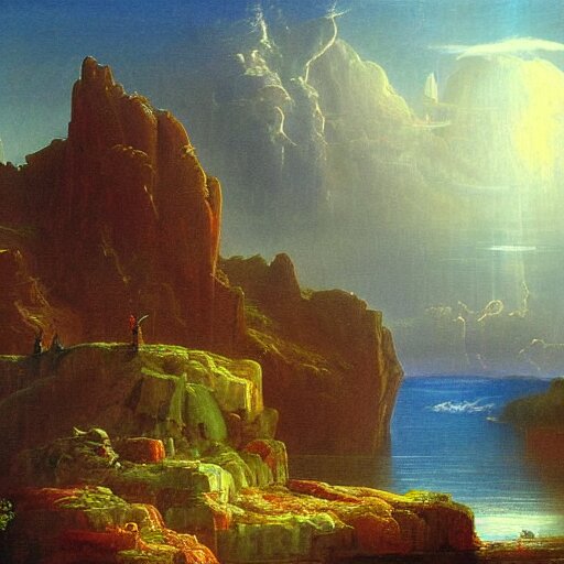 futuristic landscape in the style of thomas cole, landscape pain ...