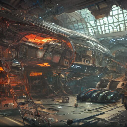 Lexica - The inside of a futuristic mechanic spaceshop coc, highly ...
