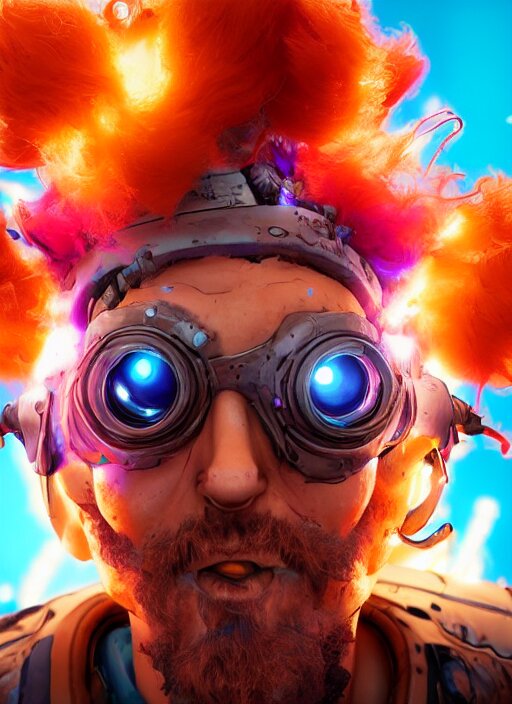 Lexica - Glowwave portrait of curly orange haired mad scientist man ...