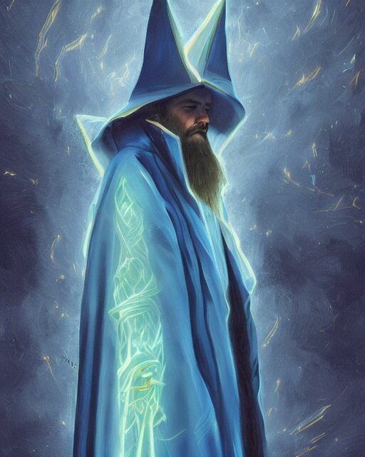 Lexica - Hyper realistic painting of a wizard in a blue robe, by Anato ...
