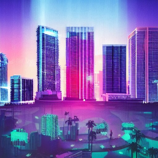 Lexica - Vaporwave city, Miami at night. Digital painting. Beeple. Banksy