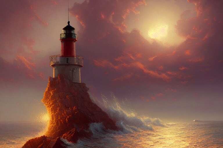 Lexica - A beautiful painting of a singular lighthouse, shining its ...