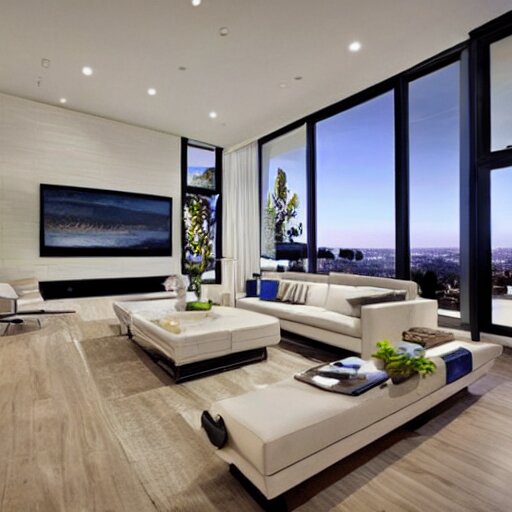 a modern villa living room in los angeles, hyper - realistic - Arthub.ai