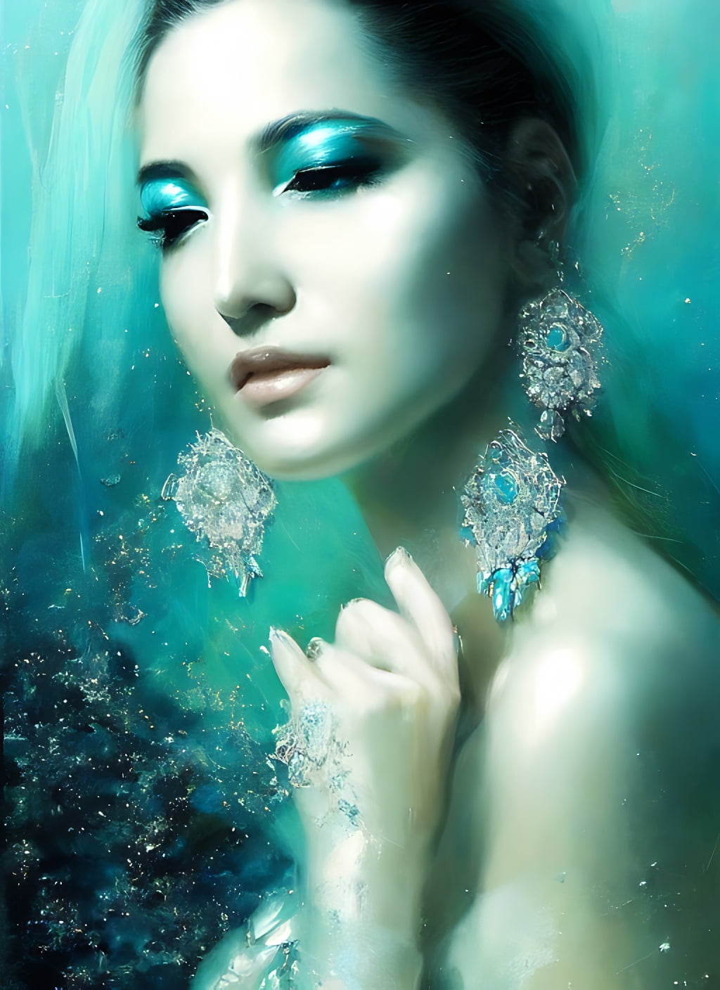 Lexica - Only turquoise and silver color palette aesthetic sparkling ...