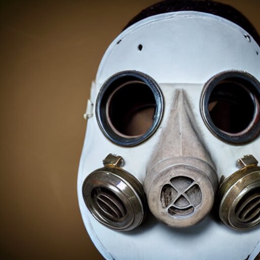 Lexica - Close up front facing gas mask, striking photograph