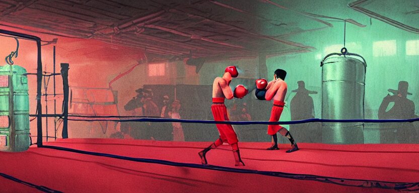 Lexica - Handmade illustration of a boxing match in an industrial room ...