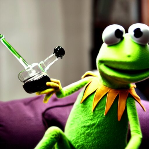 Lexica - Candid photo of kermit the frog sitting on the couch hitting a ...