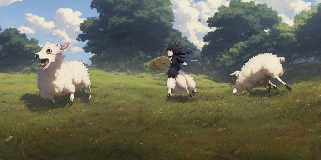 Lexica - Border collie chasing sheep on feld. nime key visual of luffy ...