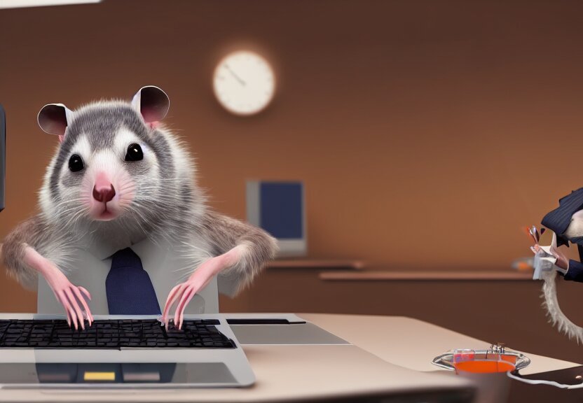 Lexica - possum dressed as an office worker, working on a desktop ...