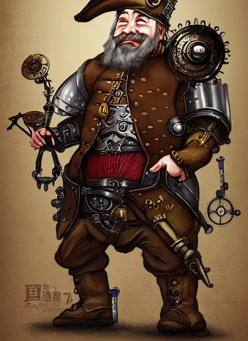 Lexica - An old dwarf musketeer and his large clockwork robot companion ...