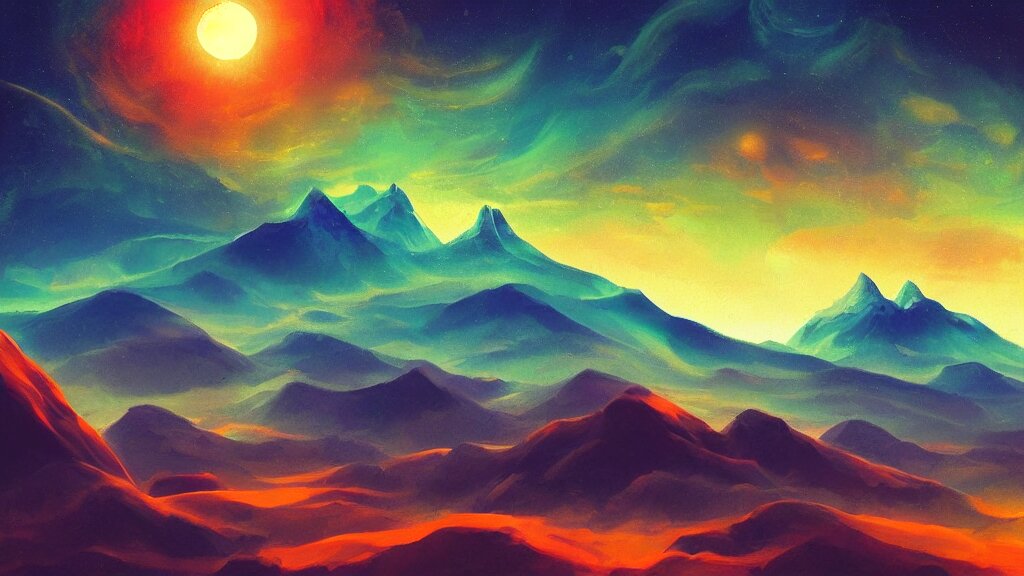 Lexica - A psychedelic illusion mountain scenery, moody, space ...