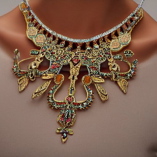 ornate slavic floral crystal jewelry necklace on a female bare n ...