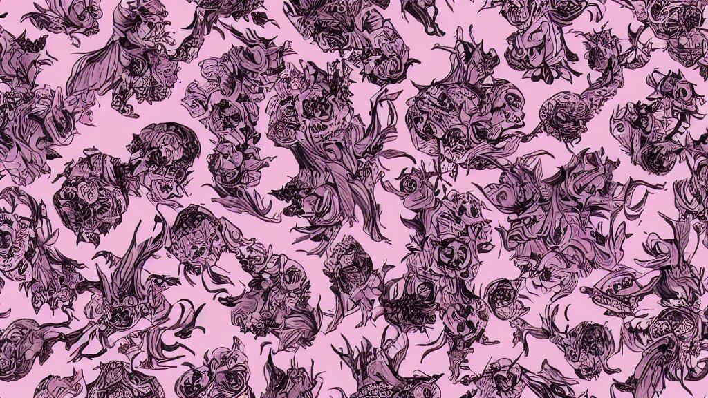 Lexica - A seamless gigantic flower demon pattern, horror, pastel ...