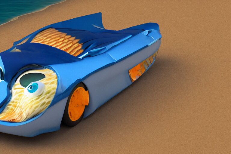 car made of fish, half car half fish, car with fins and gills, u ...