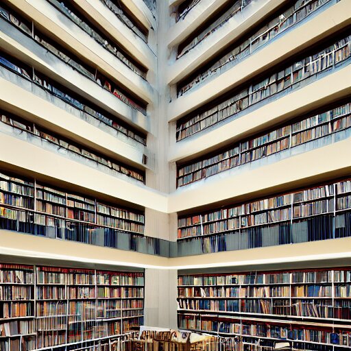 Lexica - A giant library built in brutalist architecture, diverse ...