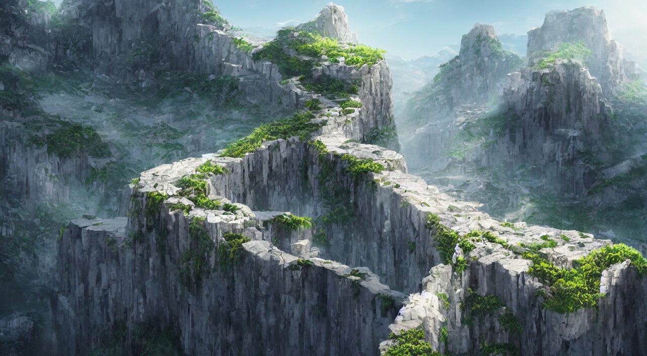 Lexica - giant clear place big white cliff edge megastructure the wall ...