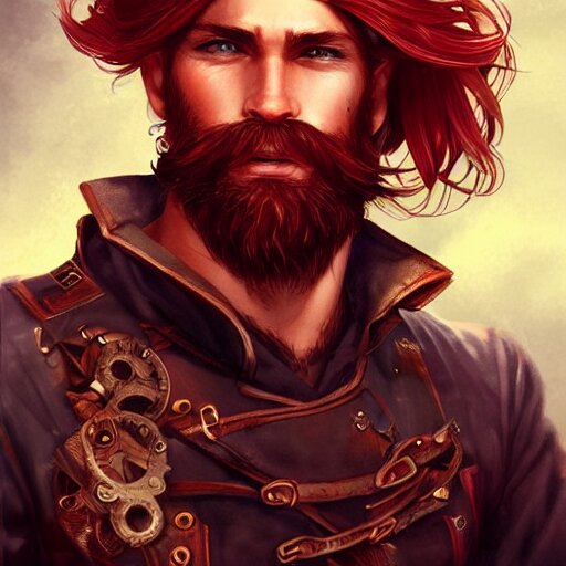 Lexica - Rugged ship captain, male, handsome, red hair, long hair ...