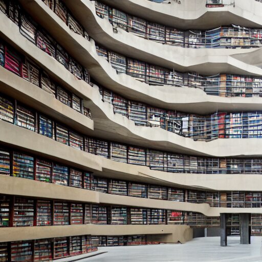Lexica - A giant library built in brutalist architecture, diverse ...