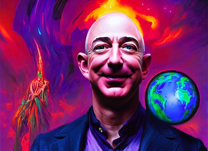 Lexica - A psychedelic portrait of evil demonic jeff bezos holding ...